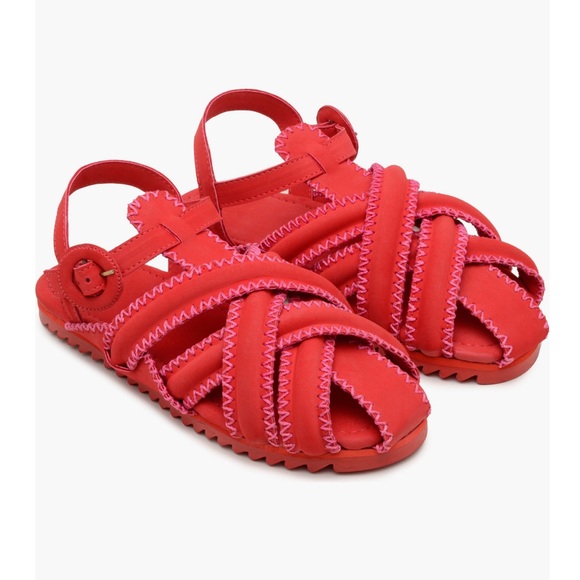 FARM Rio | Shoes | Farm Rio Zig Zag Stitch Red Mule Sandals | Poshmark